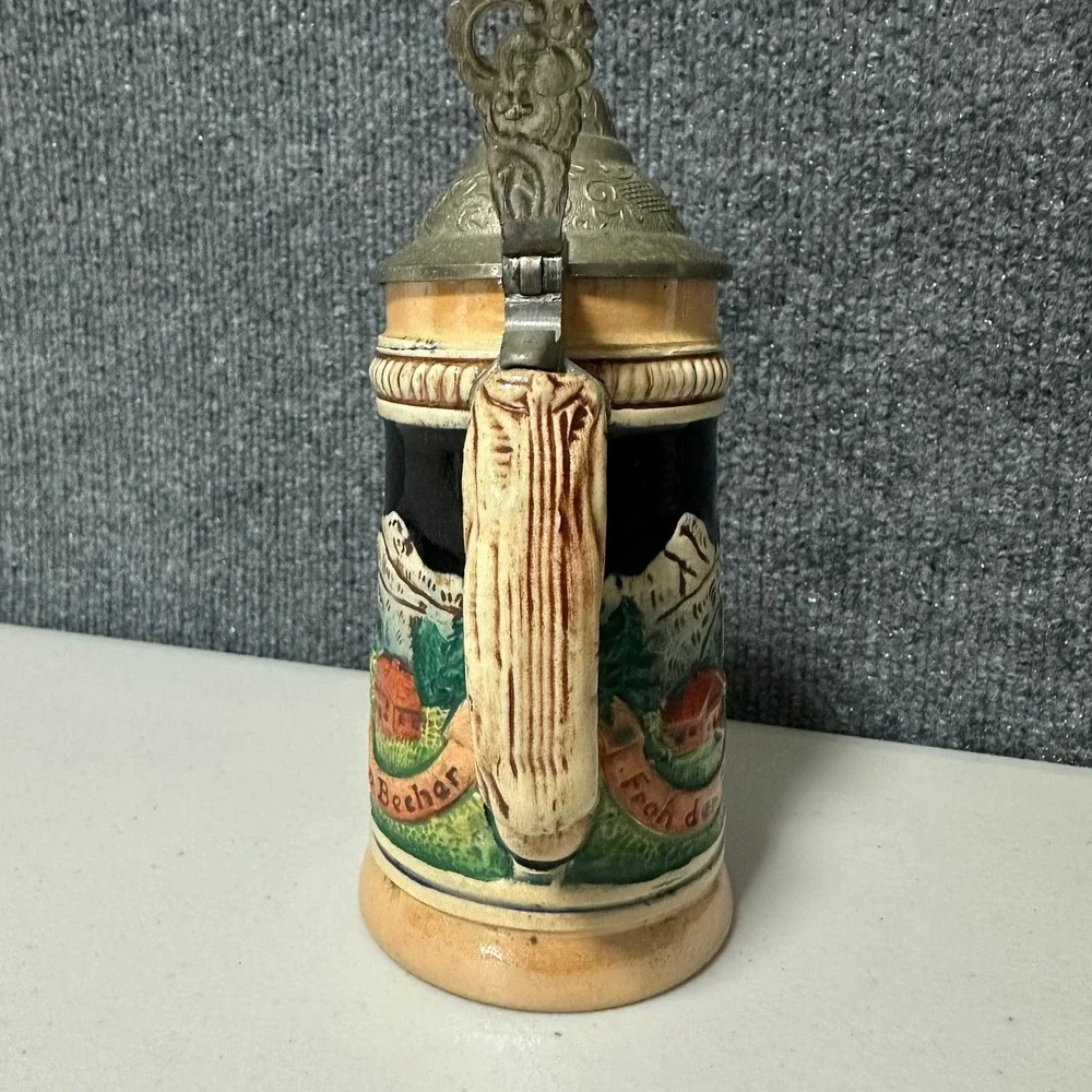 Dining | Vintage German Beer Stein With Pewter Lid Relief Tavern Scene ...